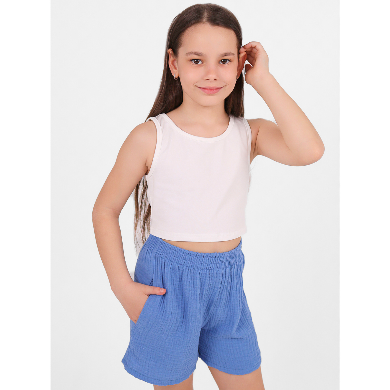 Комплект топ кулирка, шорты муслин 7015900106 купить оптом по цене 512 ...